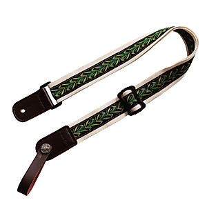 MUSIC FIRST Original Design Vintage Green Label Soft Meshbelt & Genuine Leather Ukulele Strap Ukulele Shoulder Strap With a Genuine Leather Strap Locker