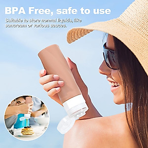 Silicone Travel Bottles Set for Toiletries - 14 Pack Leak Proof Travel Containers for TSA Approved Squeezable Refillable Travel Accessories for Shampoo Conditioner Lotion Body Wash (3.04 oz/Brown)