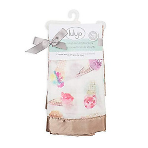 lulujo Baby Security Lovey Blankets|Unisex Softest Breathable Bamboo Viscose Cotton Muslin Security Blanket with Silky Satin Trim|Neutral Comforting Blanket for Girls & Boys|16in by 16 in|Ice Cream