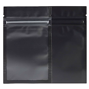 QQ Studio Pack of 100 Translucent Front Matte Black Poly Plastic Zip Top Bags (1.5oz (4" x 6"), Flat Pouch)
