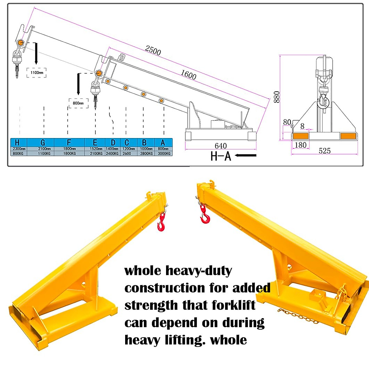 INTBUYING Forklift Jib Boom Crane, 6600LB/3T Forklift Mobile Crane, Forklift Lifting Hoist with 63-98in Length Crane Boom, Truss Hoist Jib Boom, Hook Extension Attachment for Towing and Handling