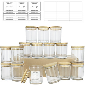 15pack, 7oz Thickened Glass Candle Jars with Bamboo Lids, Clear Candle Containers, Candle Vessels for Hand Candle Making DIY Craft