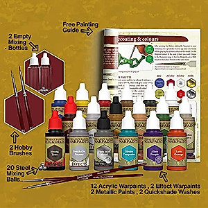 Wargames Delivered The Army Painter Starter Miniature Paint Sets - Acrylic Model Paint Set for Plastic Minis - Miniature Painting Kit - 18 Acrylic Paints, 2 Hobby Paint Brushes, Mixing Balls & Bottles