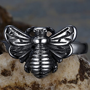 Jude Jewelers Retro Vintage Stainless Steel Cute Bee Styel Birthday Party Holiday Halloween Ring (Silver, 7)