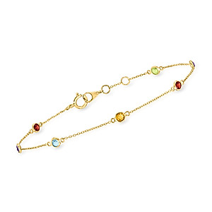 Ross-Simons RS Pure 0.69 ct. t.w. Multi-Gemstone Station Bracelet in 14kt Yellow Gold. 6.5 inches
