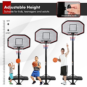 Goplus Portable Basketball Hoop Outdoor, 6.5FT- 10FT Height Adjustable Basketball Stand with Wheels, 44Inch Backboard, Fillable Base, Indoor Outdoor Basketball Goal System for Adults Teenagers Kids