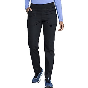 EDS Signature Scrubs for Women, Contemporary Fit Pull-On Cargo Pants with Rib-Knit Waistband in Soft Brushed Poplin DK125, M, Black