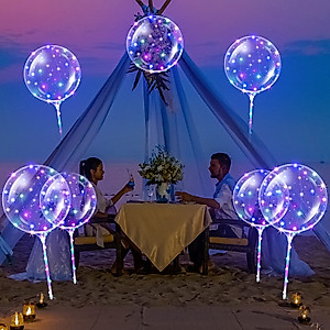 50 Pcs Clear Balloons 20 Inches LED Balloons Light up Balloons Flashing Bobo Balloons Glow Balloons Transparent Balloon with Handles and String Lights for Birthday Christmas Wedding Party Decoration
