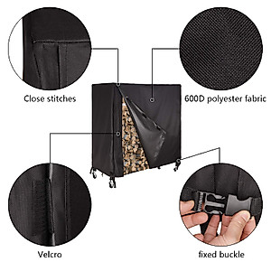 TUYUU 4ft Firewood Rack,Firewood Rack Outdoor/Indoor,Heavy Duty Fireplace Log Holder,Wood Rack for Firewood,600D Oxford Firewood Rack Cover for Patio Logs Pit Storage Steel Tubular Wood Pile Rack.