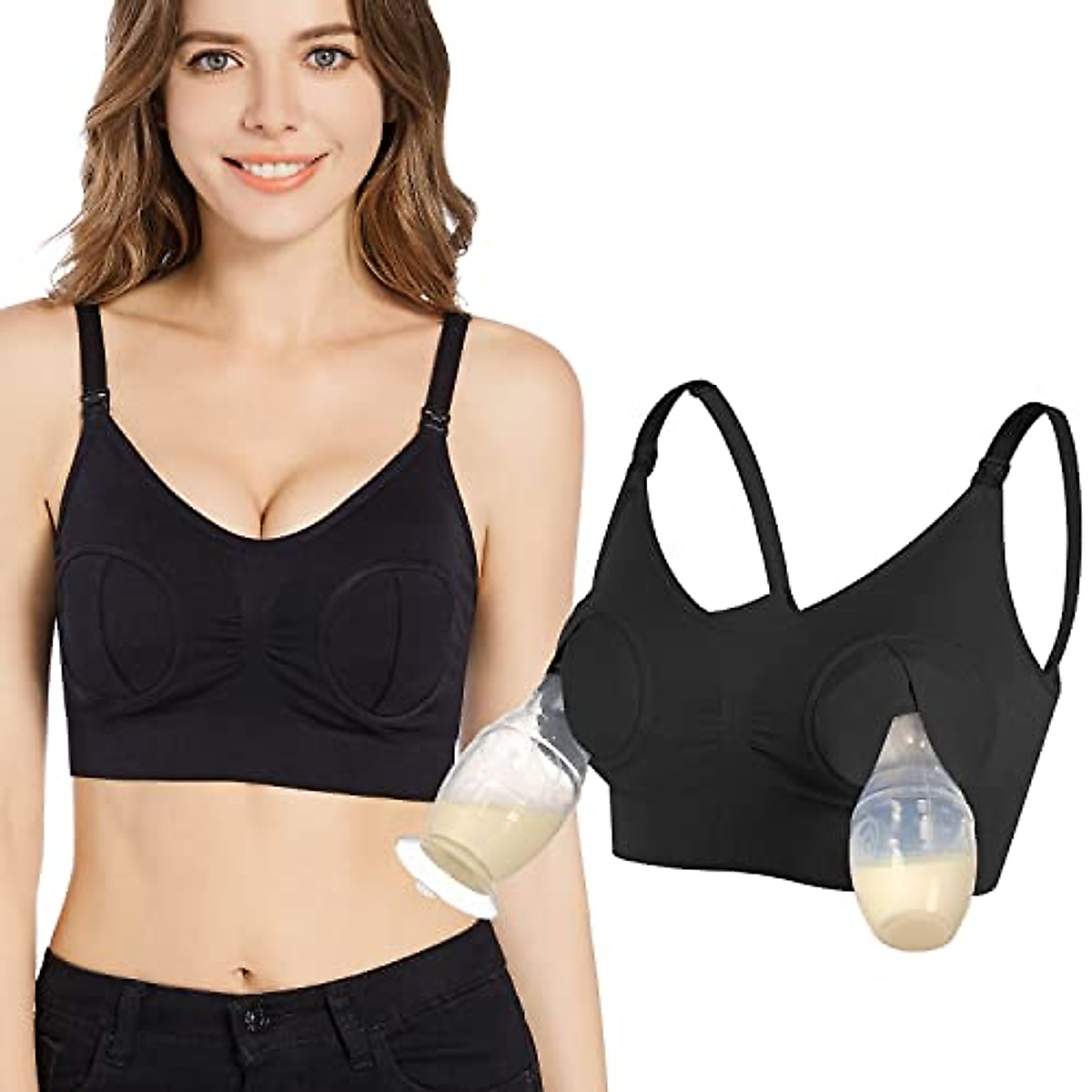haakaa Pumping Bra Hands Free 3-in-1 Nursing Bras for Breastfeeding, Adjustable Wireless Comfortable Breast Pump Bra, Suitable for Medela,Lansinoh,Philips Avent,Spectra etc(1 Pack, Black, Medium)