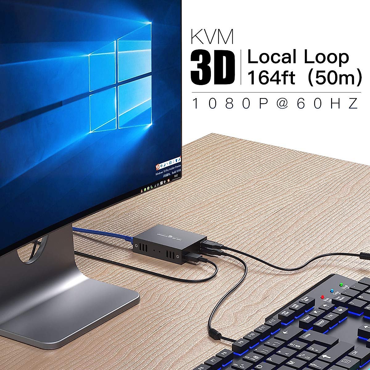HDMI KVM USB Extender Transmit 1080p HD Video Over Cat5e/6 Ethernet Cable 50m (164ft) for Mouse and Keyboard Control Remote Signals