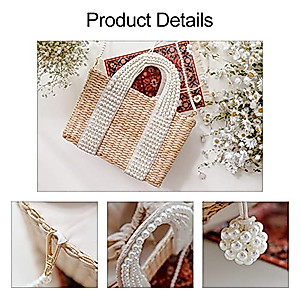 Yviv1yn Pearl Rattan Women Handbags Beading Wicker Woven Shoulder Bags Luxury Summer Beach Straw Bag Large Tote Baskets (Color : Medium, Size : One Size)