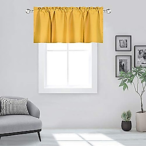 DECOVSUN Gold Yellow Valance for Windows Solid Thermal Insulated Blackout Rod Pocket Curtain Toppers Valance for Bathroom Living Room 42x18 Inch 1 Panel