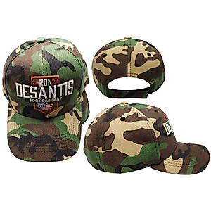 Trade Winds Ron Desantis for President 2024 USA Map Woodland Camouflage Camo Adjustable Embroidered Cotton Polyester Blend Hat Cap