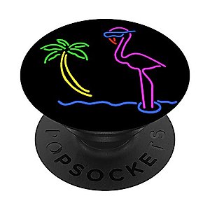Neon, Pink Flamingo, Tropical, Colorful, Artwork Pop-Socket PopSockets PopGrip: Swappable Grip for Phones & Tablets