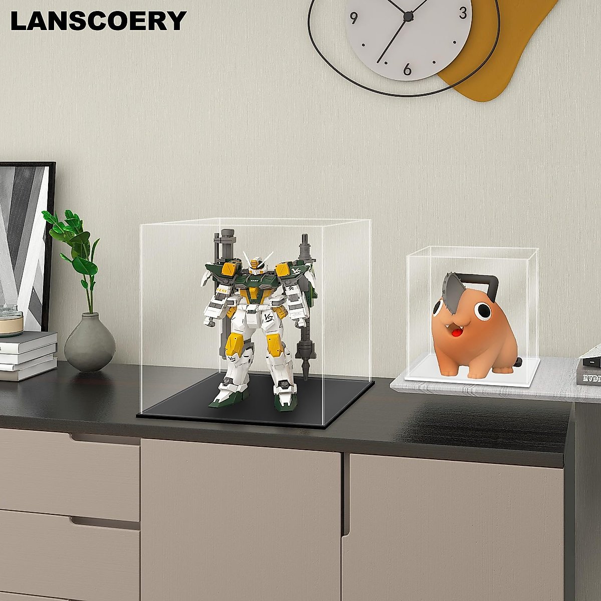 LANSCOERY Acrylic Display Case, Assemble Showcase Display Box for Collectibles, with Dustproof & Seamless Display Design, 6x6x6inch White Base