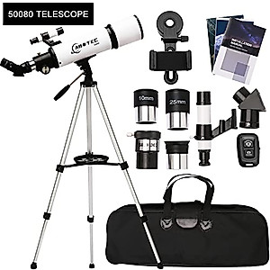 ABOTEC Telescope, 80mm Aperture Telescopes for Adults Astronomy & Kids & Beginners, Portable 500mm Refracting Telescope (25X-250X) with an Adjustable Tripod, a Bag, a Phone Adapter & a Wireless Remote