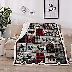 Wolf Bear and Deer Throw Blanket Rustic Cabin Decor Woodland Blanket Plaid Christmas Blanket Gifts for Women Southwestern Farmhouse Decor for Couch Bed Livingroom