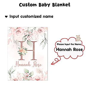 Personalized Baby Blanket for Girls with Name, Soft Micro Fleece Baby Blanket with Flowers, Baby Blanket Keeps Warm for Newborn, Infant, Floral