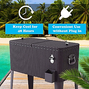 Giantex 80 Quart Rattan Rolling Cooler Cart Outdoor Patio Portable Party Drink Beverage Bar Cold Beach Chest Cart on Wheels, Brown Wicker, 32.7''(L) X18.9''(W) X43.3''(H)