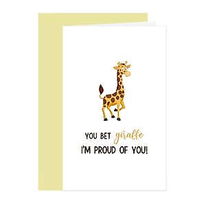 Comting You Bet Giraffe I'm Proud of You Card, Animal Puns Congratulations Card for Him Her, New Job Card, Congrats Graduation Card
