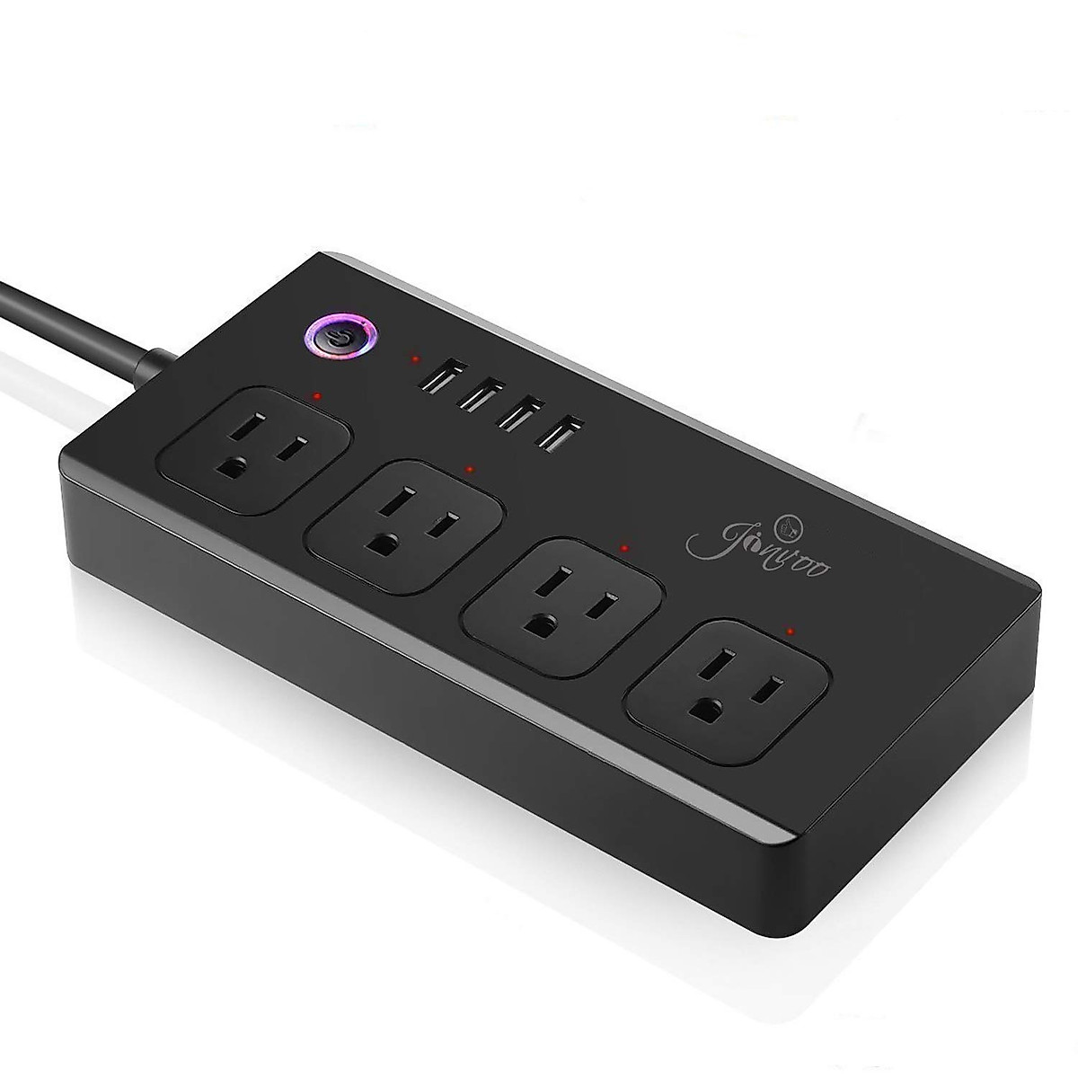 Jinvoo Wi-Fi Smart Power Strip Surge Protector, Multi Plug with 4 AC Outlets 4 USB Ports, No Hub Required, Works with Google Home - Black