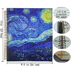 Van Gogh Notebook Large Spiral Notebook College Ruled 11" x 9.5" and 300 Pages，Durable Hardcover Spiral Notebook College Spiral Aesthetic Journal Notebook