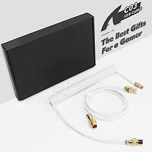 ATTACK SHARK Custom Coiled USB C to A Cable for Gaming Keyboard,Double-Sleeved Starlight Braided Cable with Detachable Metal Aviator 24K Gold Connector 1.7M-2.2M for Phone/PS4/Android/Xbox-White