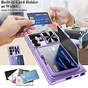 BXYJY for Samsung Galaxy S23 Ultra Wallet Case with Card Holder & Kickstand & Slide Lens Cover, Rugged Anti-Drop Protective Phone Case Cover Compatible with Samsung Galaxy S23 Ultra 5g 2023, Purple