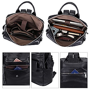 ALTOSY Genuine Leather Backpack Purse for Women Large Convertible Shoulder bag Ladies Crossdody Bag with Tassel(S115 Black)