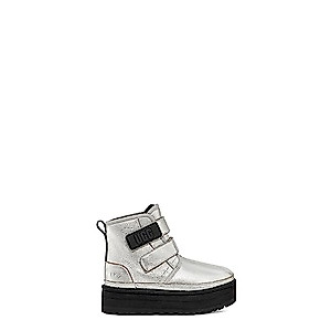UGG Unisex-Child Neumel Platform Leather Boot, Silver Metallic, 4 Big Kid