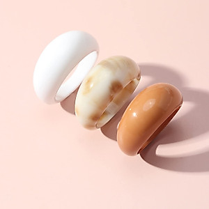 LARVOVUE 3Pcs Resin Acrylic Rings Set for Women Wide Thick Stackable Finger Knuckle Joint Ring (brown)