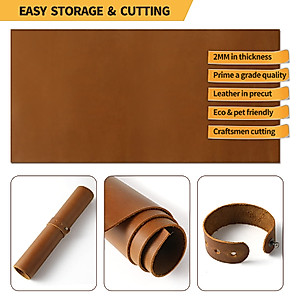 RingSun Bourbon Brown 12''X12'' Leather Sheets for Leather Crafts (2mm), Full Grain Leather Tooling Leather