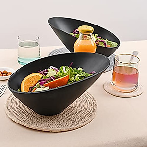 LOVYANXUE Bamboo Fiber Salad Bowls, 4 Packs Serving Bowls, Compostable 33 Ounce Pasta Bowls, Elegant Black Angled Bowls for Salad, Pasta, Soup, Prep, Ideal for Home and Restaurant (Black, 9.5Inch)