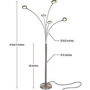 Brightech Orion Arc Floor Lamp for Living Room, Tree Floor Lamp with 5 Adjustable Arms, Multi-Head Standing Lamp with Flexible Rotating LED Lights for Bedroom, Dorm - Bright Hanging Lighting - Silver