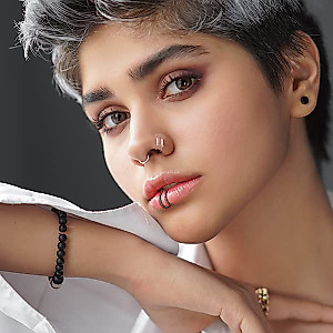 Staligue Double Nose Ring for Single Piercing 20G Spiral Nose Ring Surgical Steel 6MM 8MM 10MM 12MM Double Nose Hoop Piercing Jewelry (8MM)