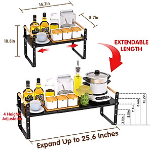 RUILALIFE Expandable Shelf Organizer for Kitchen Countertop，Adjustable Cabinet Shelf Organizers，Stackable Kitchen Counter Shelf Rack，Tiered Risers Shelves for Storage Pantry