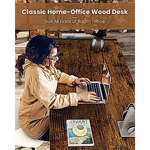 AWQM Computer Desk 39 Inch, Home Office Work Desk Laptop Desk with Side Bag, Study Writing Table Desktop Table with Iron Hook, Workstation for Small Spaces, Antique Brown