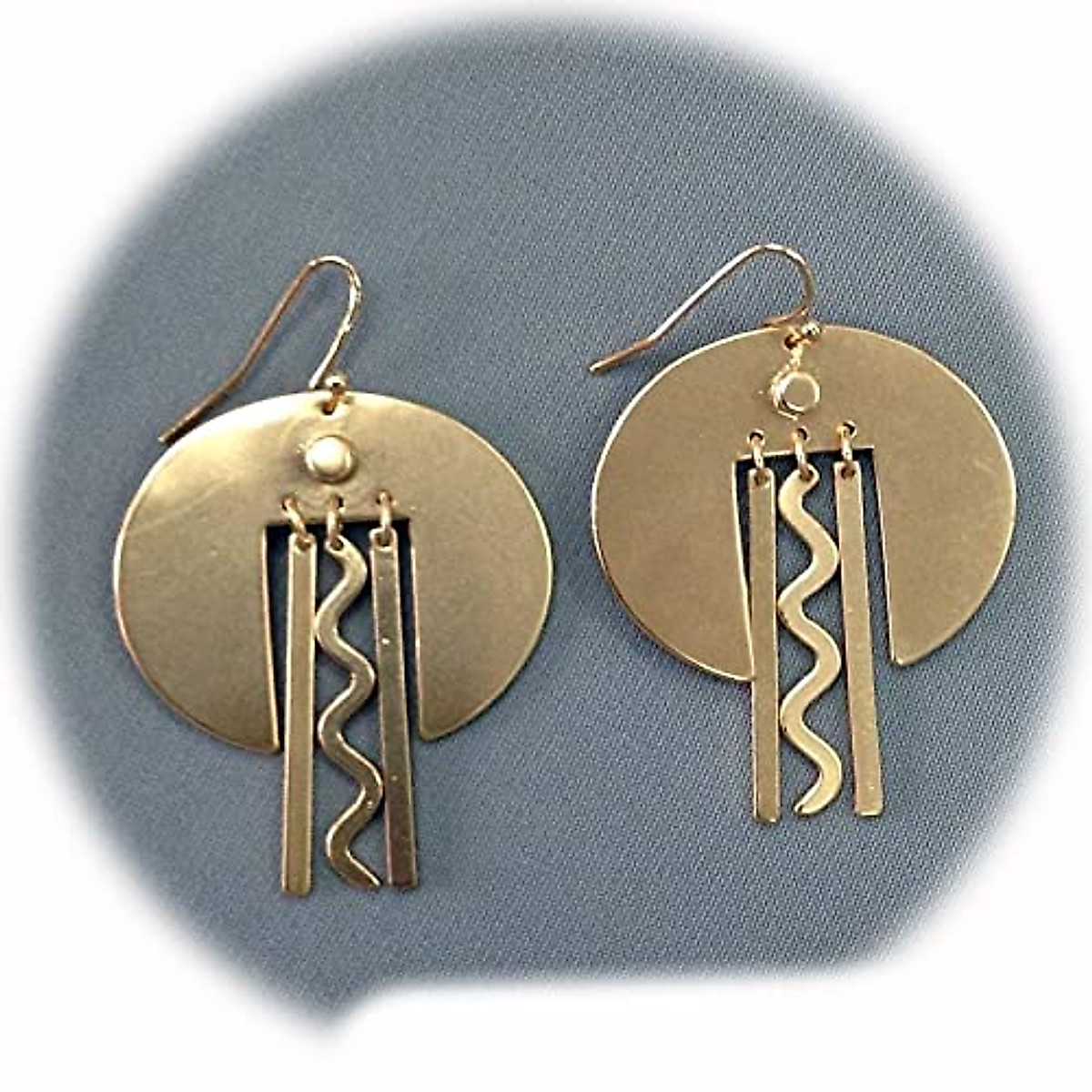CharmingStuffStore Unique Gold Plated Finish Round Abstract Pendant Dangle Zigzag Bars Earrings AL1541EAR