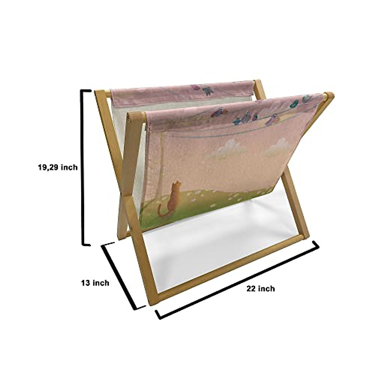 Lunarable Birds Magazine and Book Holder, Cat Looking to Birds Sitting on Electric Wires Fandom Community Art Print Home, Floor Rack Organizer for Office Home and School, 22"x19", Multicolor