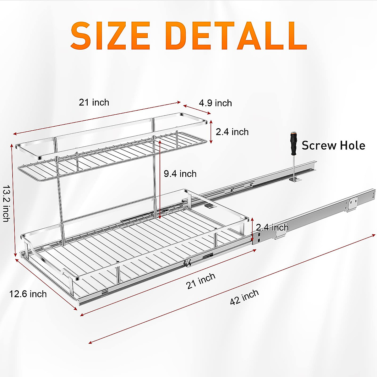 Tksrn Pull Out Cabinet Organizer, Under Sink Organizer Kitchen Slide Out Storage Shelf with 2 Tier Sliding Wire Drawer - 12.6W x 16.5D x 13H - Request at Least 13 inch Cabinet Opening