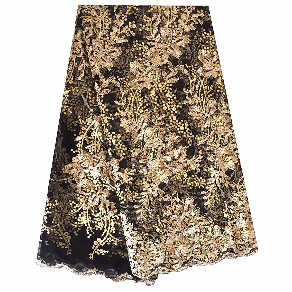 SanVera17 African Fabric Net Fabrics Nigerian Embroidered Lace Fabric for Party Dress (Gold) 5 Yards 2203-4