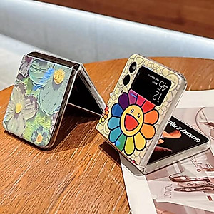AiKeDuo for Samsung Galaxy Z Flip 3 5G Case Protection Hard Bumper Folding Cover Soft Blu-ray Cute Cartoon Flower Smiley Phone Case Girl Ladies Z Flip 3 Case