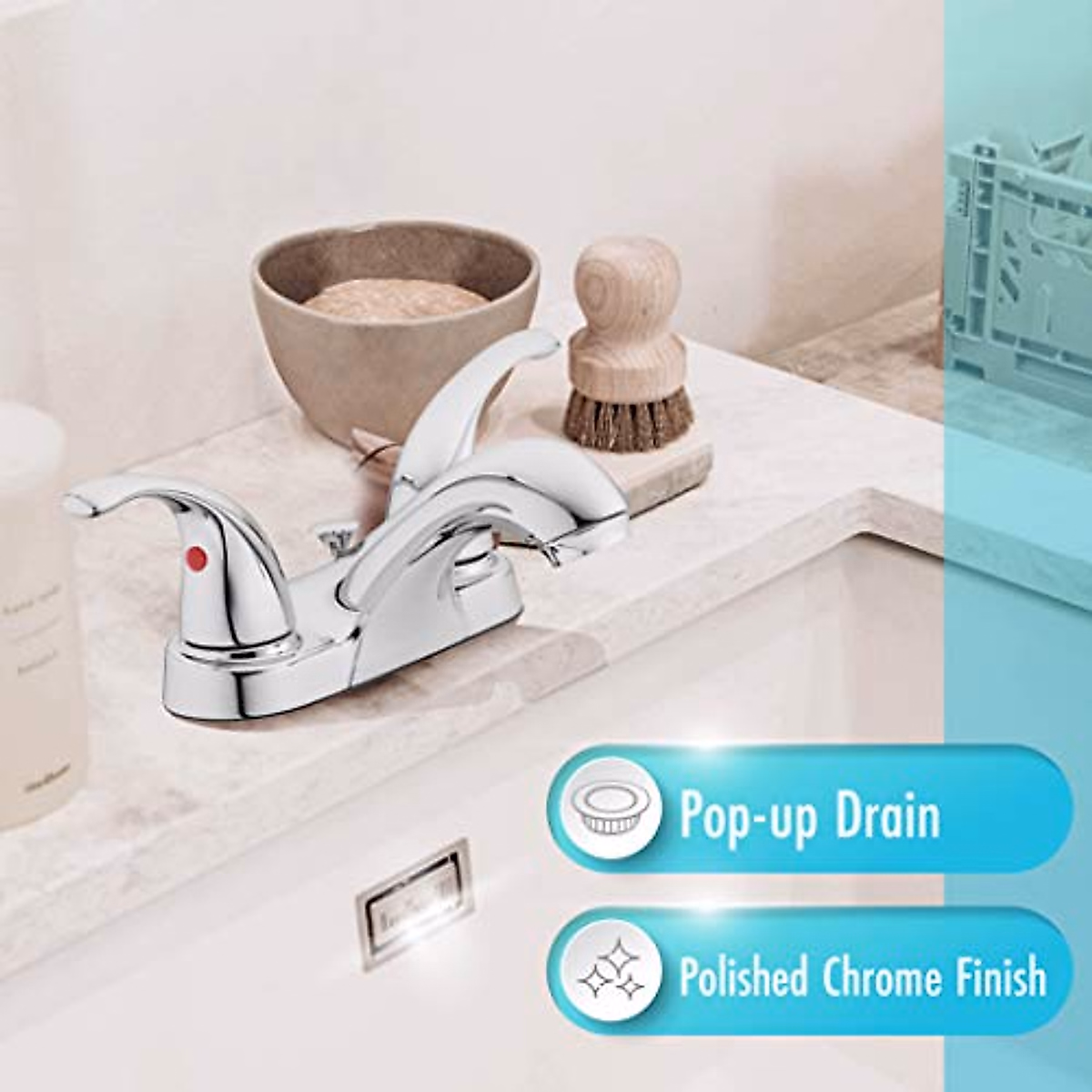 Aqua Vista 15-B42WP-CH-AV Two Handle Bathroom Sink Faucet, Polished Chrome