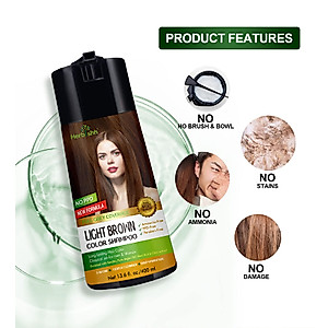 Herbishh Hair Color Shampoo - Enriched Dye Formula for Gray Hair - Long Lasting & DIY (Light Brown)