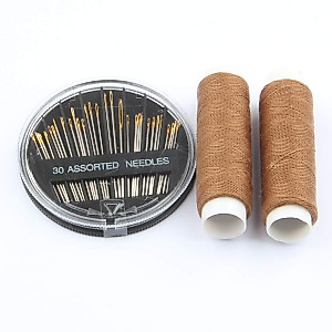 50pcs Wig Clips Stainless Steel Snap Clips for Hair Extensions DIY Wig Combs 9-Teeth 32mm 1.2g/pc, 2pcs Weaving Thread, 1set/30pcs Needles (Light Brown)