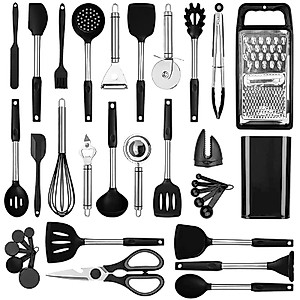 35 PCS Silicone kitchen Utensils set,Cooking Utensils set,Utensils,Kitchen Tool Set,Baking Set, Kitchen Set, Kitchen Gadgets,Kitchen Tools and Cookware Set with Holder.Stainless Steel