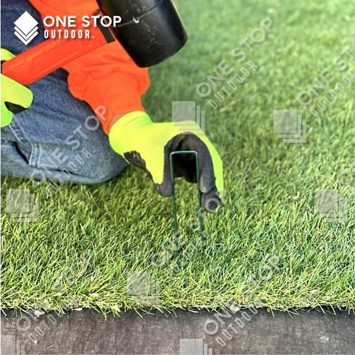 Heavy-Duty Green Landscape Staples - 6 Inch U-Shape Turf Pins
