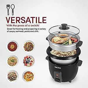 Aroma Housewares ARC-363-1NGB 3 Uncooked/6 Cups Cooked Rice Cooker, Steamer, Multicooker, 2-6 cups, Black