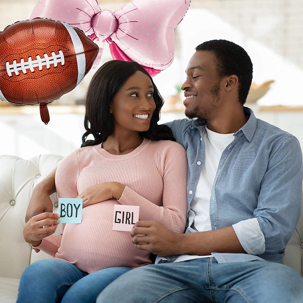 12 Pieces Gender Reveal Football Balloons Includes 6 Pink Bow Foil Balloons and 6 Football Foil Balloons Decoration Supplies Party Accessories for Gender Reveal Football Party, Baby Shower, Birthday